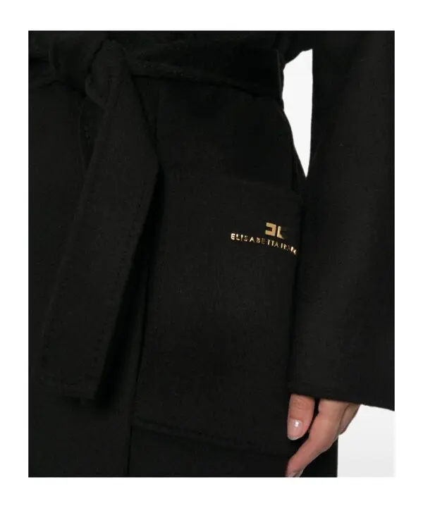 Elisabetta Franchi Coat With Logo Plaque And Tie-waist