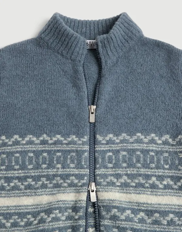 Brunello Cucinelli Alpaca, Cashmere And Wool Nordic Jacquard Cardigan With Zip - Blue
