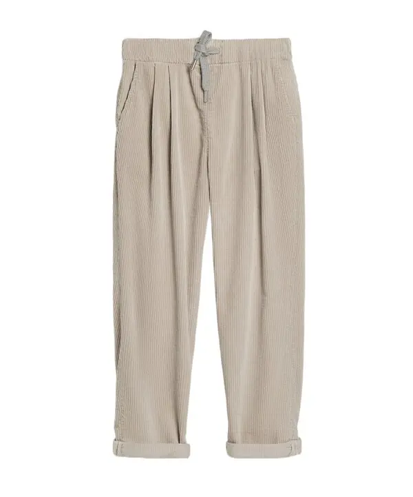 Brunello Cucinelli Garment-dyed Trousers In Cotton Corduroy With Drawstring And Double Pleats - Beige