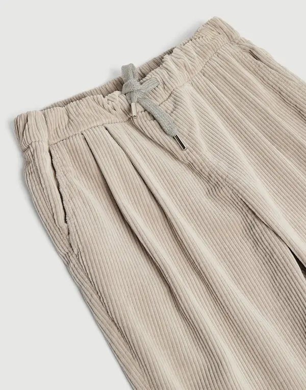 Brunello Cucinelli Garment-dyed Trousers In Cotton Corduroy With Drawstring And Double Pleats - Beige