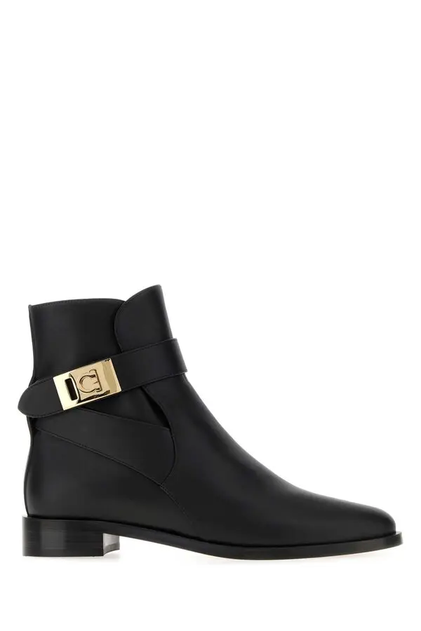 FERRAGAMO Leather Zanira Ankle Boots - Black