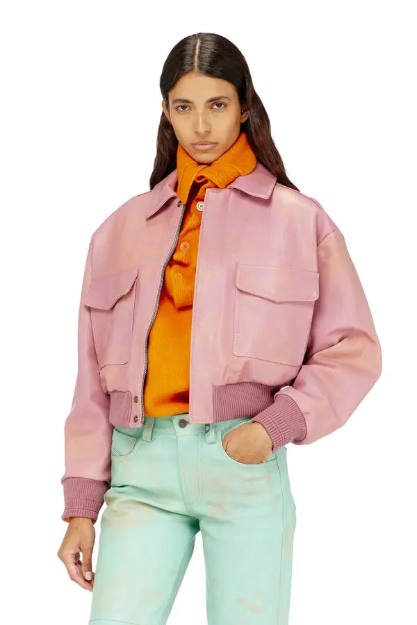 DIESEL® Aviator Jacket In Treated Leather - Pink