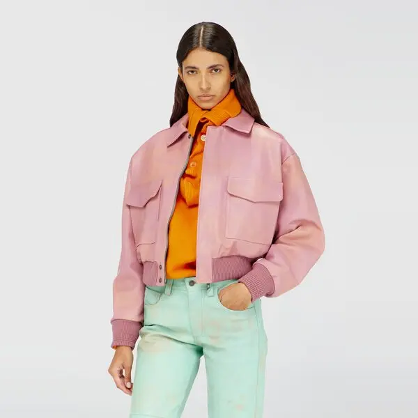 DIESEL® Treated Leather Aviator Jacket - Pink