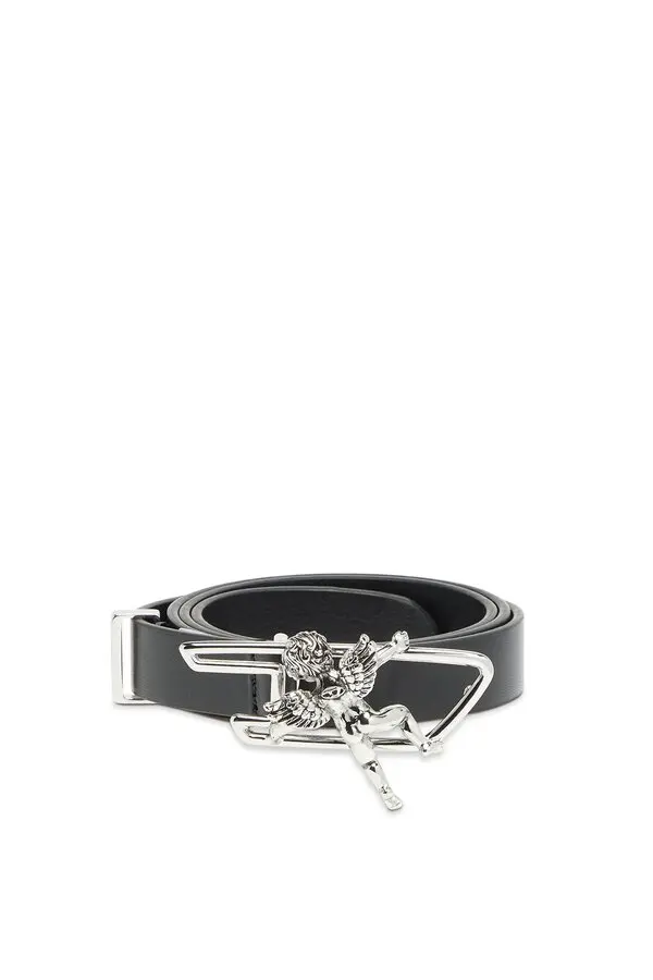 DIESEL® 2cm Leather Belt With Cherub D Outline Buckle - Black