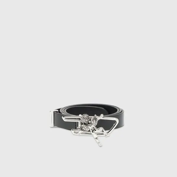 DIESEL® Leather Belt With Cherub D Outline Buckle - Black