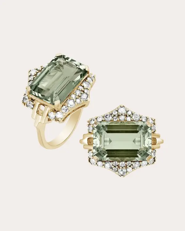 Goshwara Prasiolite & Diamond Rainforest Ring - Green