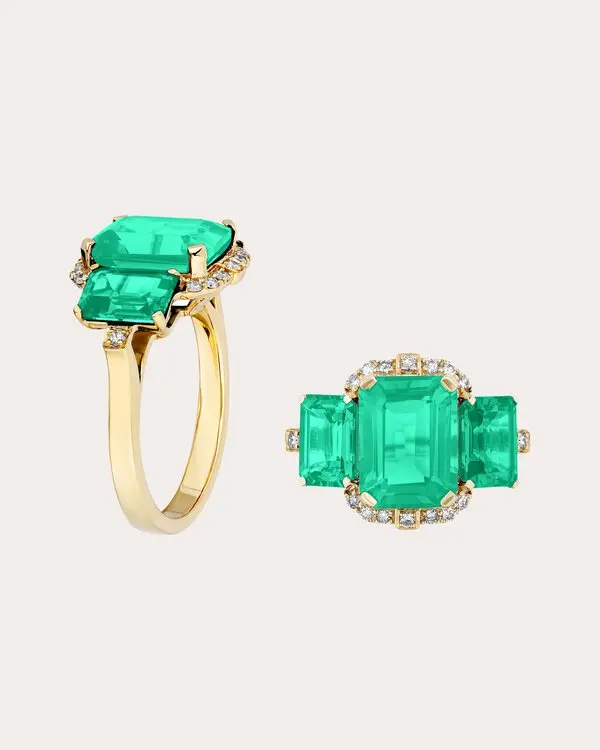 Goshwara Emerald & Diamond G-one Tri-stone Ring - Green