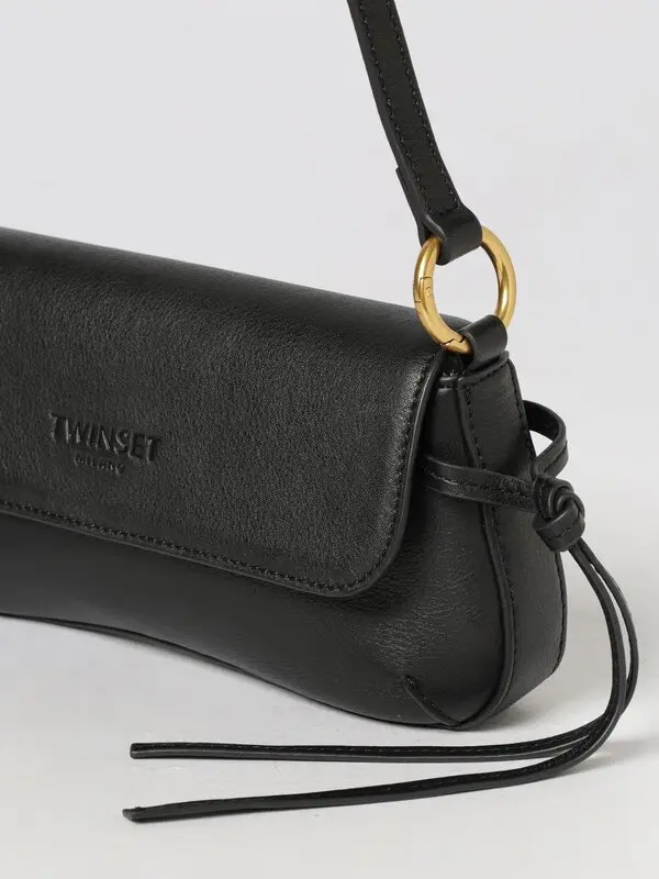 TWINSET Calfskin Shoulder Bag With Tassels And Flap Closure - Black