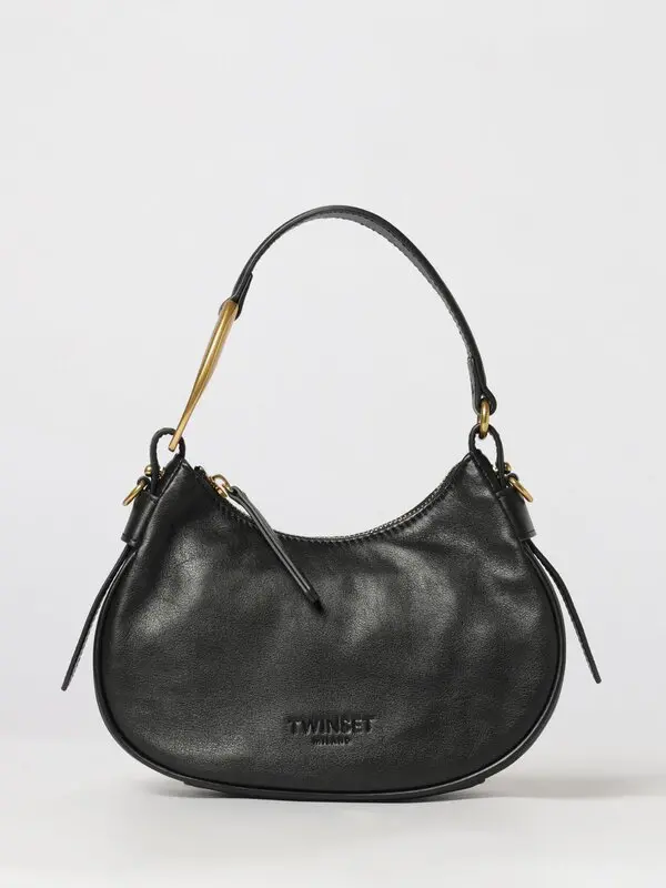 TWINSET Leather Hobo Bag With Tassels And Metal Ring - Black