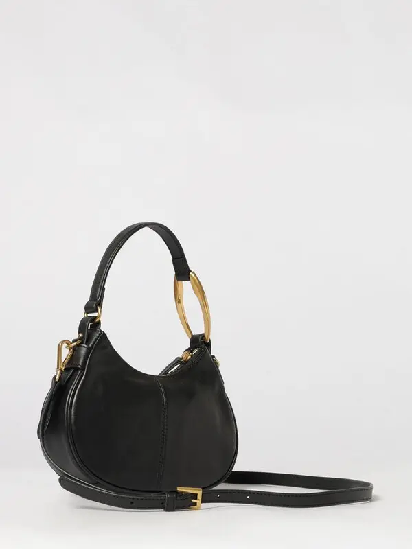 TWINSET Leather Hobo Bag With Tassels And Metal Ring - Black