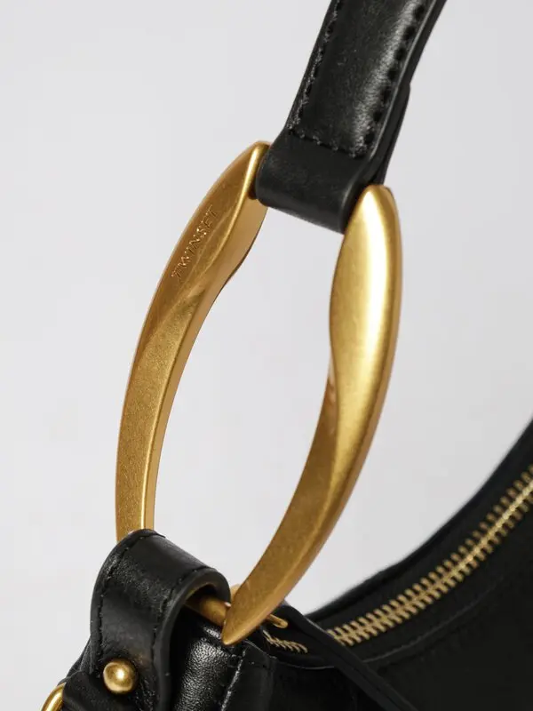 TWINSET Leather Hobo Bag With Tassels And Metal Ring - Black