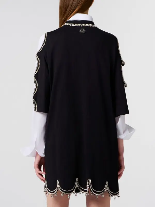 Philipp Plein Cut-out Cotton Sheath Mini Dress With Rhinestones