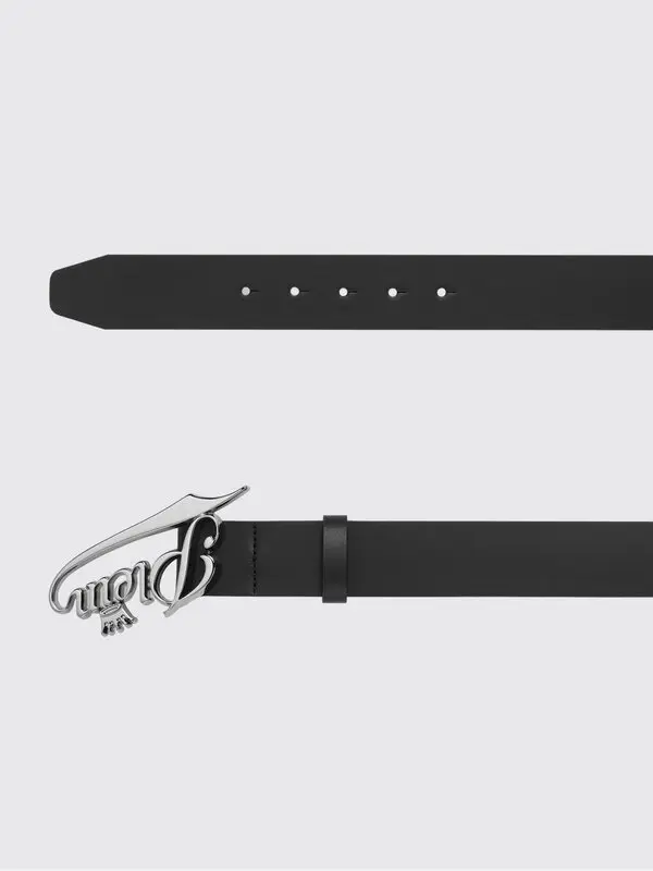 Philipp Plein Calfskin Leather Belt With Metallic Logo Plaque