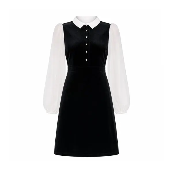 YUMI Velvet Mini Dress With Contrast Sleeves