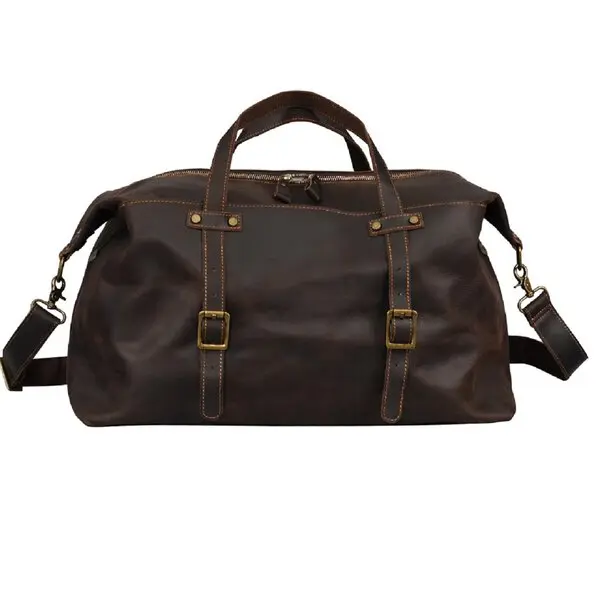 TOURI Large Leather Weekender - Brown