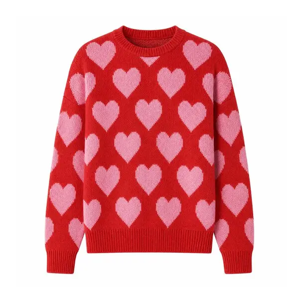 YUMI Pink Heart Intarsia Relaxed Jumper