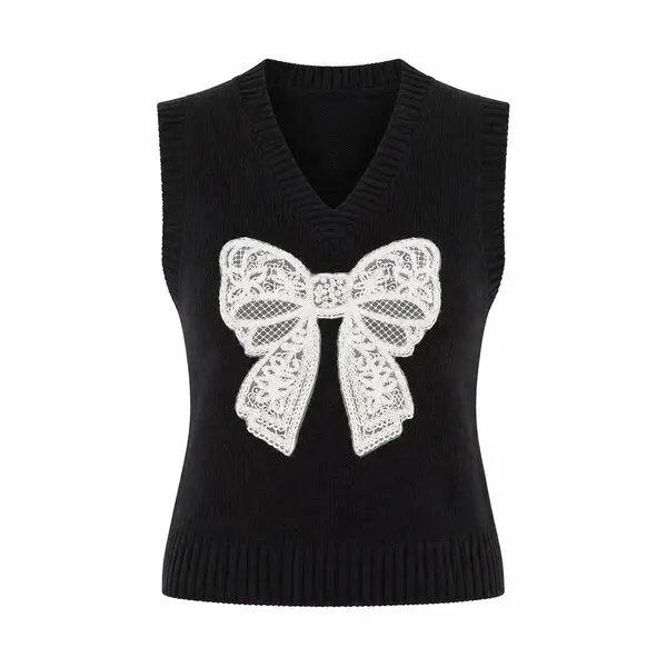 YUMI Lace Bow Knitted Pullover