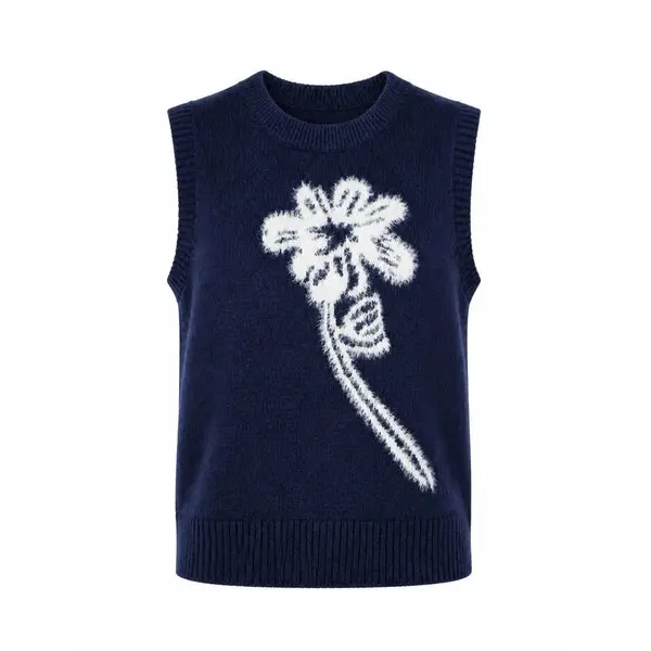 YUMI Knitted Flower Sleeveless Jumper Vest - Blue