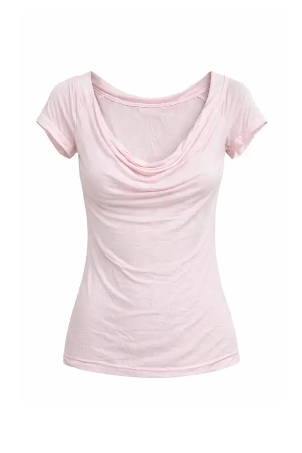 CONQUISTA Cowl-neck Short-sleeve Cotton Top