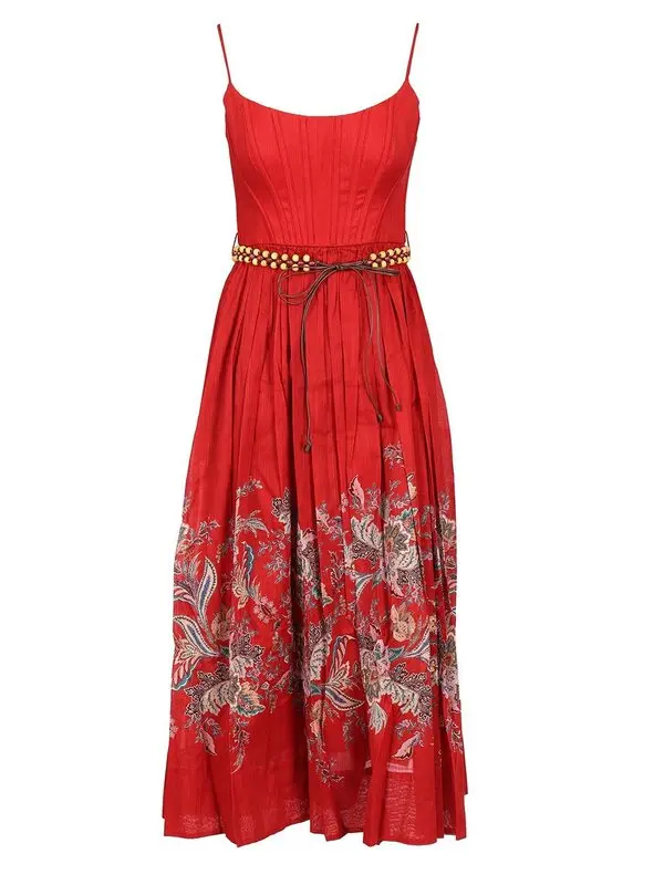 Zimmermann Rhiannon Corset Midi Dress - Red