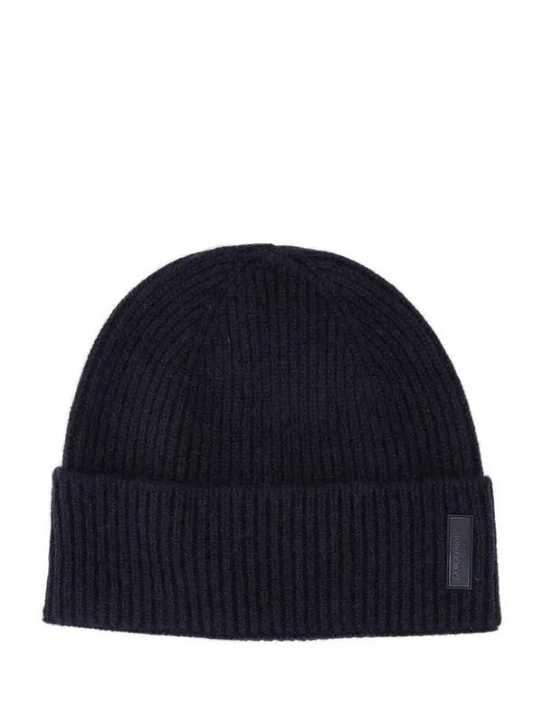 Giorgio Armani Cashmere Beanie Hat With Logo Label - Blue