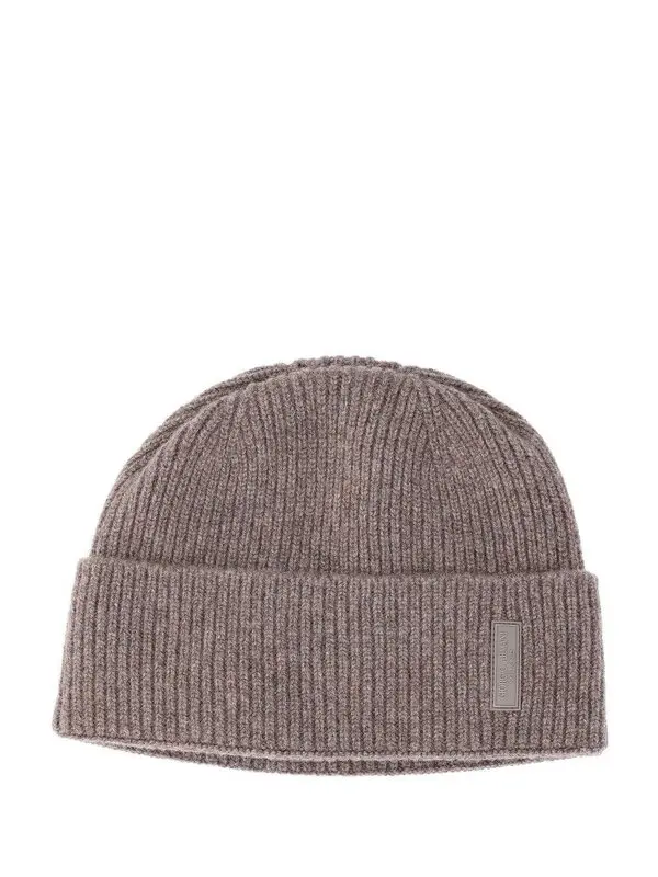 Giorgio Armani Cashmere Ribbed Knit Beanie Hat - Cream