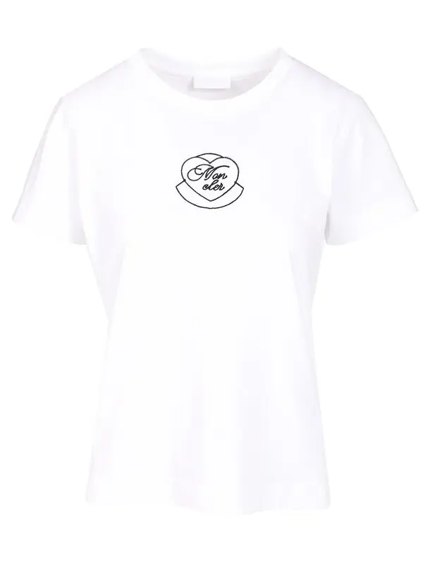 Moncler Cotton T-shirt With Embroidered Logo - White