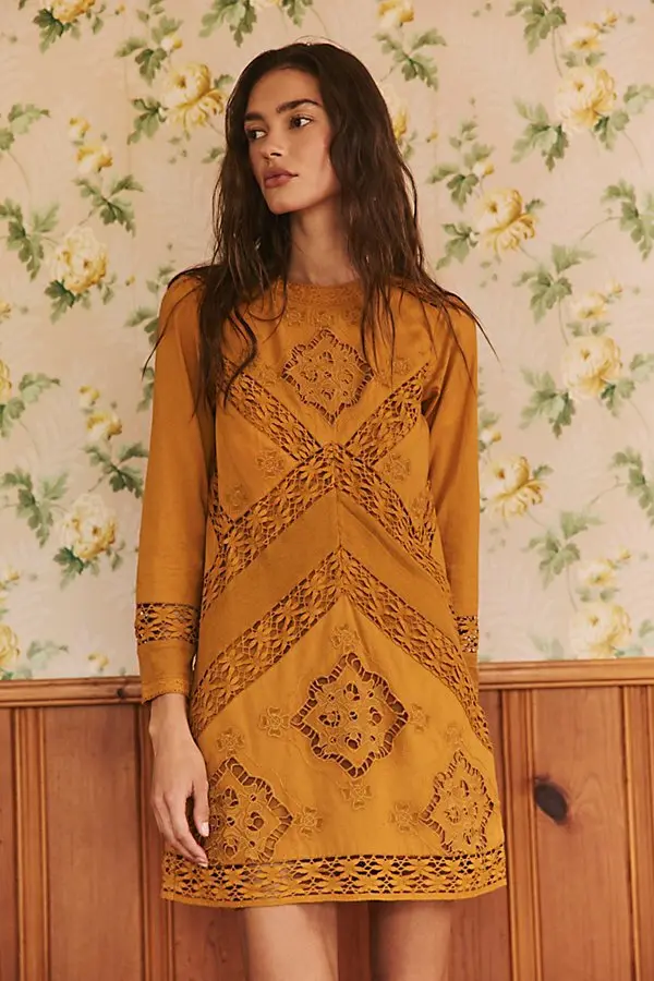 Free People Sentimental Melody Lace Mini Dress - Fp Bronzer