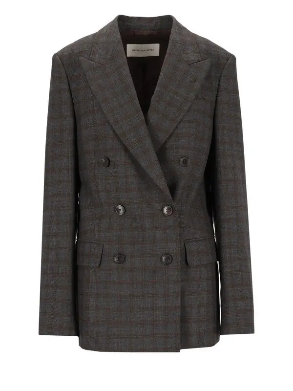 Dries Van Noten Barrysta Checked Double-breasted Wool Blazer - Brown
