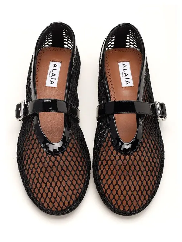 Alaïa Mesh Strap Ballerina - Black