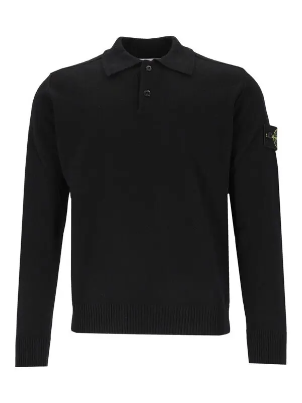 Stone Island Rws Geelong Lightweight Wool Polo Sweater - Black