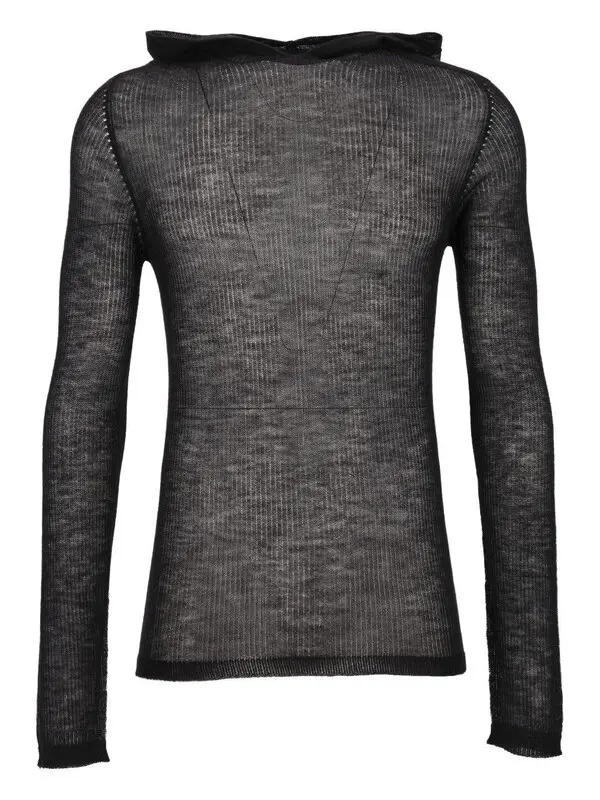Rick Owens Ribbed Cashmere Hooded Pullover - Black
