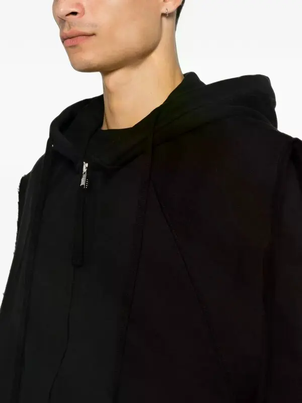 THOM KROM Raw-edge Zip-up Hoodie - Black