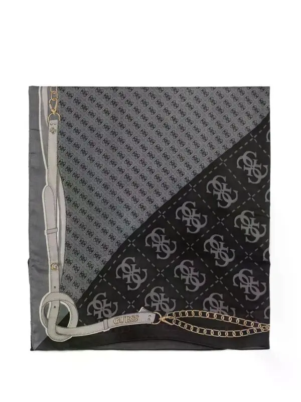 Guess Logo-print Belt-print Scarf - Black