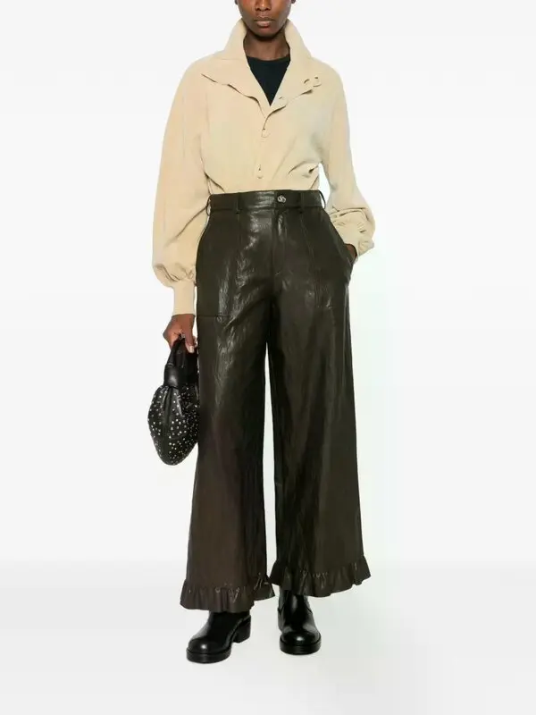 KRISTINA TI Ruffled-trim Palazzo Trousers - Brown