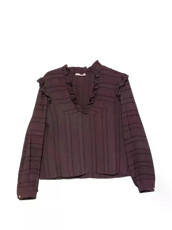 KRISTINA TI Ruffled Striped Blouse - Brown
