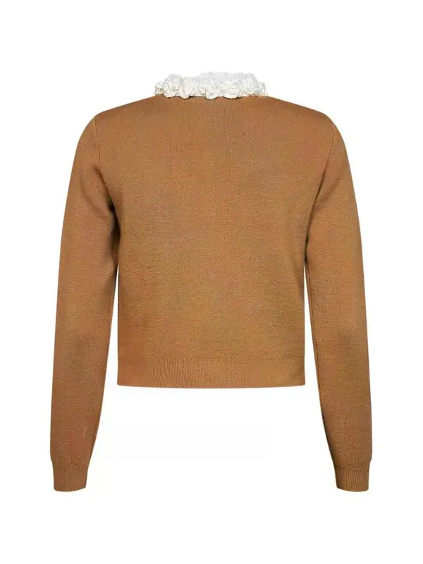 SELF-PORTRAIT Embellished Ruffled-collar Cardigan - Brown