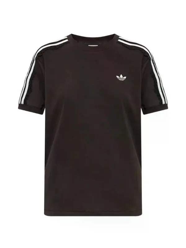 Adidas Lace-trim Embroidered-logo T-shirt - Brown
