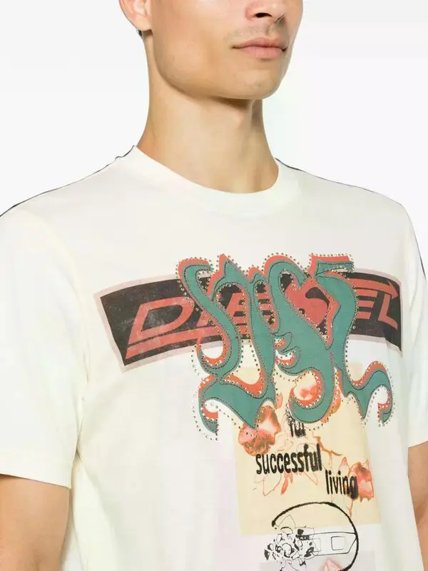 DIESEL® Graphic-print Stud-embellished T-shirt