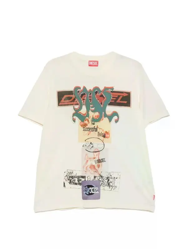 DIESEL® Graphic-print Stud-embellished T-shirt - Neutrals