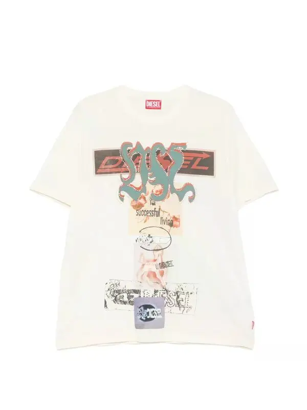 DIESEL® Graphic-print Stud-embellished T-shirt - Neutrals