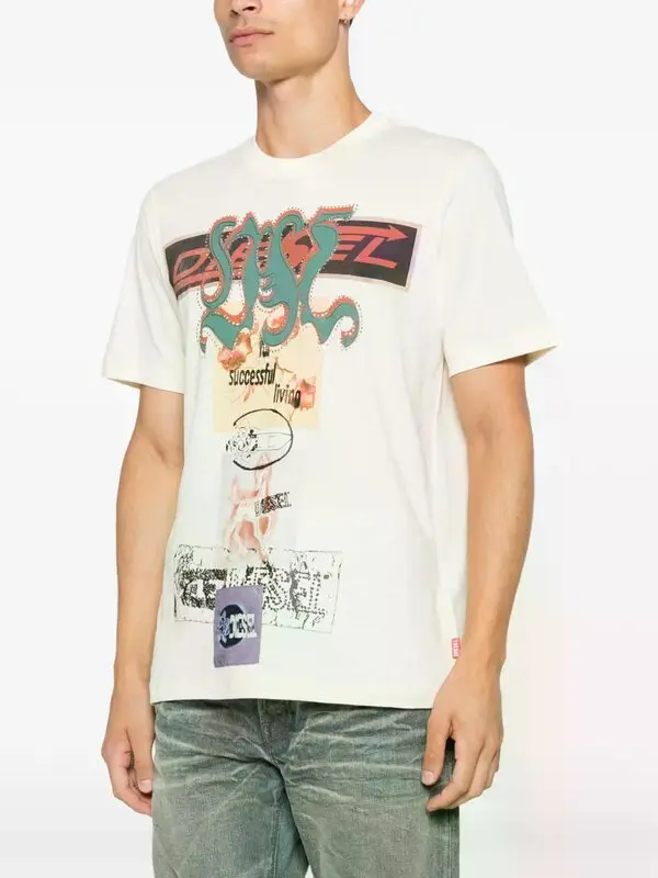 DIESEL® Graphic-print Stud-embellished T-shirt - Neutrals