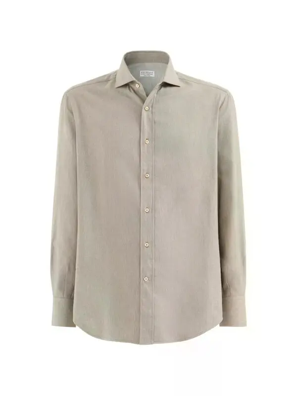 Brunello Cucinelli Stretch Cotton Chevron Flannel Shirt With Spread Collar