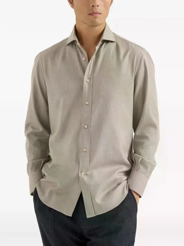 Brunello Cucinelli Stretch Cotton Chevron Flannel Shirt With Spread Collar