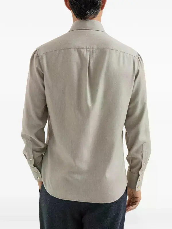 Brunello Cucinelli Stretch Cotton Chevron Flannel Shirt With Spread Collar