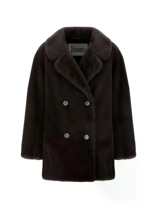 Herno Double-breasted Faux-fur Peacoat - Brown