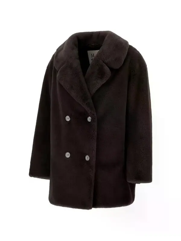 Herno Double-breasted Faux-fur Peacoat - Brown