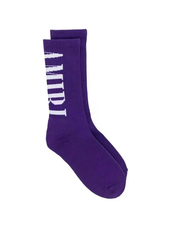 Amiri Logo-intarsia Ribbed-knit Socks - Purple