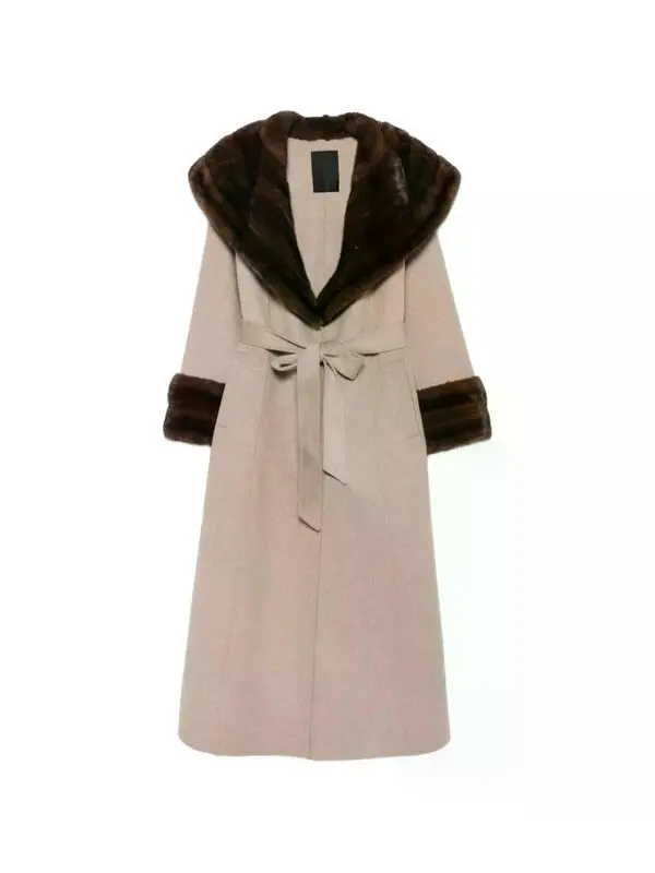 LISKA Fur-trim Belted Coat
