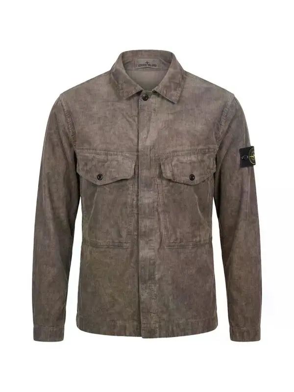 Stone Island Corduroy Terra-effect Regular-fit Zip-up Overshirt With Chest Pockets - Brown